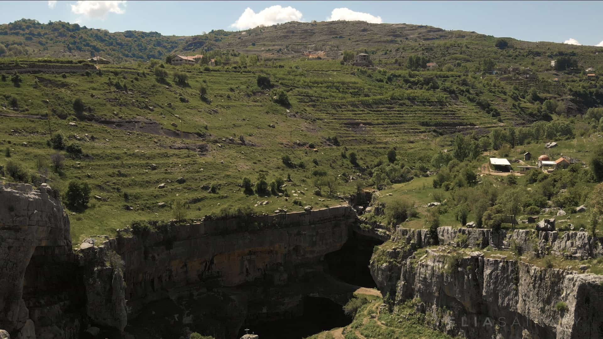 Baatara gorge waterfall in Lebanon aerial - Elia Saikaly Licensing